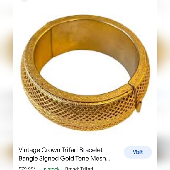 Jewelry | Vintage Crown Trifari Bracelet Bangle Signed Gold Tone Mesh ...